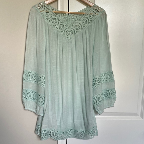 indigo soul | Tops | Indigo Soul Light Aqua Tunic With Lace Detail ...